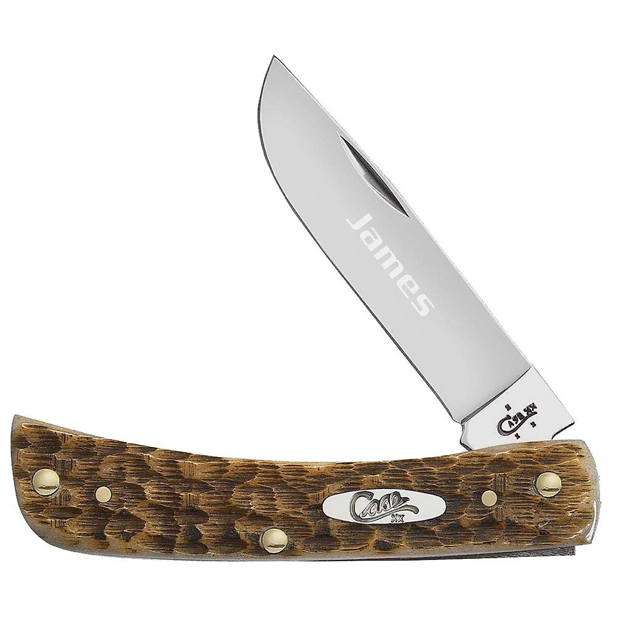 Personalized Case Amber Bone Peach Seed Jig Sod Buster Jr Pocket Knife with Free Text Laser Engraving