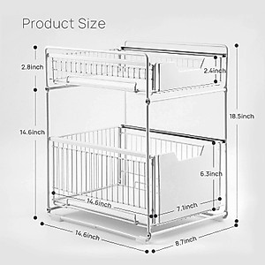 MAXCOOK 2 Tier Sliding Cabinet Basket Organizer Multifunctional Storage Organizer Holder, Under Sink Pull Out Organizer for Cabinet –Sliding Drawer Shelf, Size 8.7W x 14.6D x 18.5H(Inch)