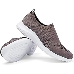 LANCROP Women's Lightweight Walking Shoes - Casual Breathable Mesh Slip On Sneakers Wide 12 US, Label 44 Brown