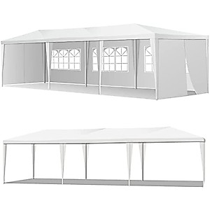 Heavy Duty Canopy Event Tent-10'x30' Outdoor White Gazebo Party Wedding Tent, Sturdy Steel Frame Shelter w/5 Removable Sidewalls Waterproof Sun Snow R