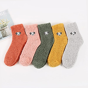 Athletic Plush Socks for Women Warm Fuzzy Socks with Grip Non Slip Socks Yoga Pilates Socks Athletic Socks 5 Pack Knit Dogs 5 Pack
