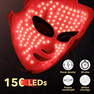 NEWKEY Red Light Therapy Mask for Face Wrinkles, LED Face Mask Light Therapy,7 Colors Photon Red Light Therapy Mask for Face, 20 Minutes Treatment,Adjustable Strap,Plug-in