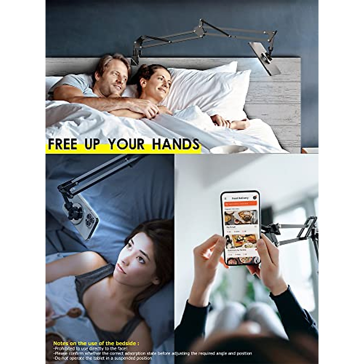 CACENCAN Phone Holder for Bed, Magnetic Phone Stand for Desk, 360° Rotation, MagSafe Cell Phone Stand, Clip Mountable Tablet Stand for Bed, Mic Boom Arm, Compatible with All Phone, Tablets-Space Black