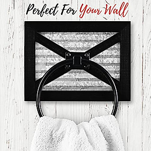 Autumn Alley Farmhouse Decor Hand Towel Ring for Bathroom - Rustic Hand Towel Holder - Rustic Towel Rack Ring Holder, Wall Mounted, Bathroom Decor Towels Mix of Wood, Galvanized Metal, Black Wood