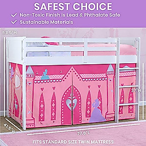 Delta Children Twin Loft Bed with Guardrail and Ladder + Tent (Bundle), White/Disney Princess