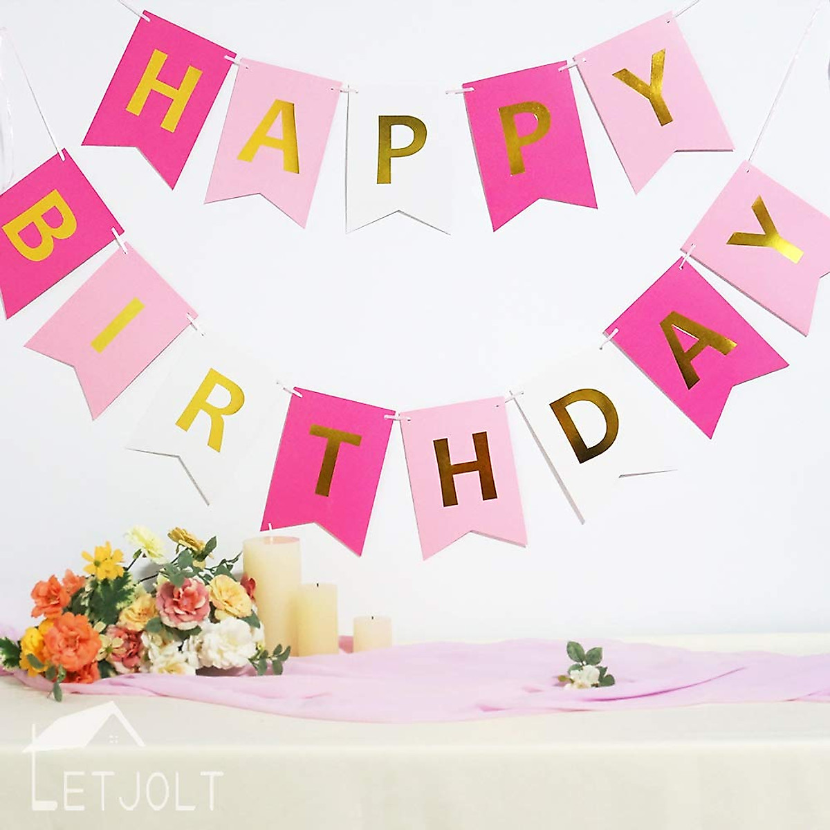 Roseo Pink Happy Birthday Banner Signs Golden Sparkle Funny Birthday Party Supplies for Girls Birthday Party Birthday Decorations Nursery Hanging Decorations 13 Pieces