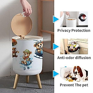 LGCZNWDFHTZ Small Trash Can with Lid for Bathroom Kitchen Office Diaper Animal Set Bear Flies a Parachute Helicopter 3D Style Bedroom Garbage Trash Bin Dog Proof Waste Basket Cute Decorative