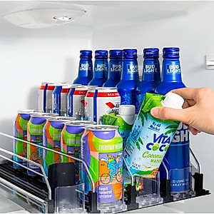 Rula Drink Organizer for Fridge, Self-Pushing Soda Can Organizer for Refrigerator, Pantry, Kitchen-Black, 8 Row