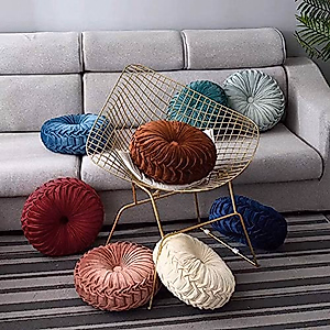 Teieas Round Throw Pillow Velvet Home Decoration Pleated Cushion for Couch Chair Bed Car Emerald Green