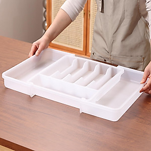 Stuozae Silverware Drawer Organizer, Expandable Utensil Tray for Kitchen, BPA Free Flatware and, pandable Utensil Tray for Kitchen Adjustable utensil drawer,With Expandable dividers