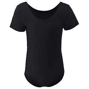 Dancina Black Leotard Short Sleeve Girls Modest Coverage Breathable Ballet Dance Unitard 10Black