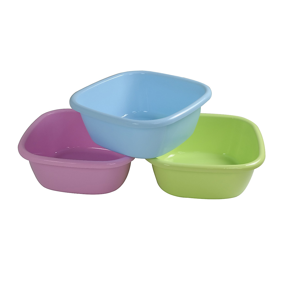 Cand Plastic Square Wash Basin, 12 Quart Dish Tubs, 3-Pack