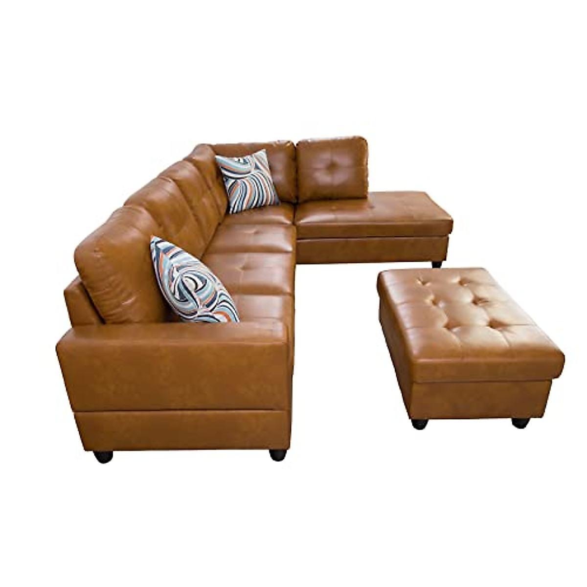 AYCP Golden Coast Furniture Sectional Sofa Set, L Shape Couch, Living Room Sofa Set, Leather Sectional Sofa with Storage Ottoman 103.5inch x 74.5inch x 35inch