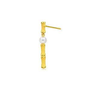 CHOW SANG SANG Cultural Blessing 999 24K Solid Gold Bamboo style with Pearl Single Drop Earring for Women 92672E