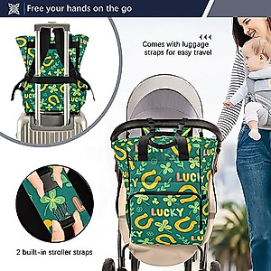 St Patricks Clover Diaper Bag Backpack for Baby Boys Girls Multifunction Baby Essentials Travel Tote with Stroller Straps & Bottle Storage Large Travel Diaper Backpack for Traveling Shopping Hiking