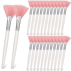 24 Pieces Fan Brush Facial Mask Brush Soft Fan Face Makeup Brush Acid Applicator Esthetician Brush Cosmetic Tools for Mud Clay Mask, Makeup Peel (Pink)