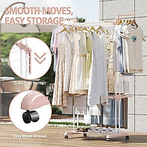 TOOLF Foldable Clothes Drying Rack, 4-Tier Drying Rack Clothing, Laundry Drying Rack with Foldable Wings, Space Saving Laundry Rack, Pink