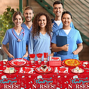 175pcs Nurse Graduation Nurses Week Plates Napkins Set,Thank You Nurse Disposable Party Supplies set, Include Plate, Napkin, Cup, Knife, Fork and Spoon for Nurse Party Decorations, Serve 25 Guest