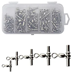 Luengo 50pcs Cross Line Fishing Sleeve Swivel 3 Way Crimp Fishing Swivel Connector Fishing Tackle Accessories
