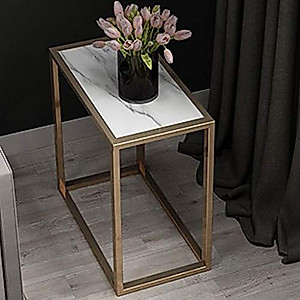 Articles for daily use Marble Rectangular Small Coffee Table, Modern Minimalist Sofa Side Table and Corner Table, Portable Workstation, Living Room Bedroom Bedside Table