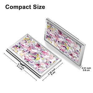 Rouidr Business Card Holder, Small Business Card Case, Slim Metal Business Card Organizer, Pocket Name Card Holder Wallet for Men Women, Colorful Flowers