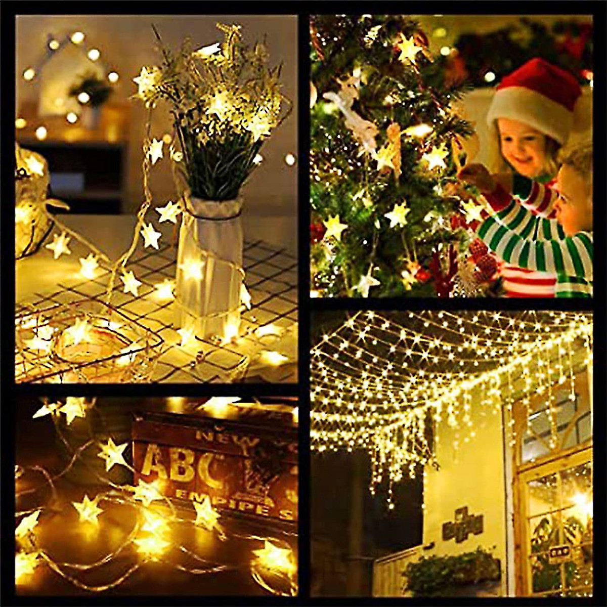 Solar star string lights, 39Ft 100LED, solar fairy lights with remote control 8 lighting modes, outdoor waterproof star flashing lights, suitable for home/party/garden/wedding/Christmas (warm white)