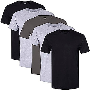 Gildan Men's Crew T-Shirts, Multipack, Style G1100, Black/Sport Grey/Charcoal (5-Pack), Medium