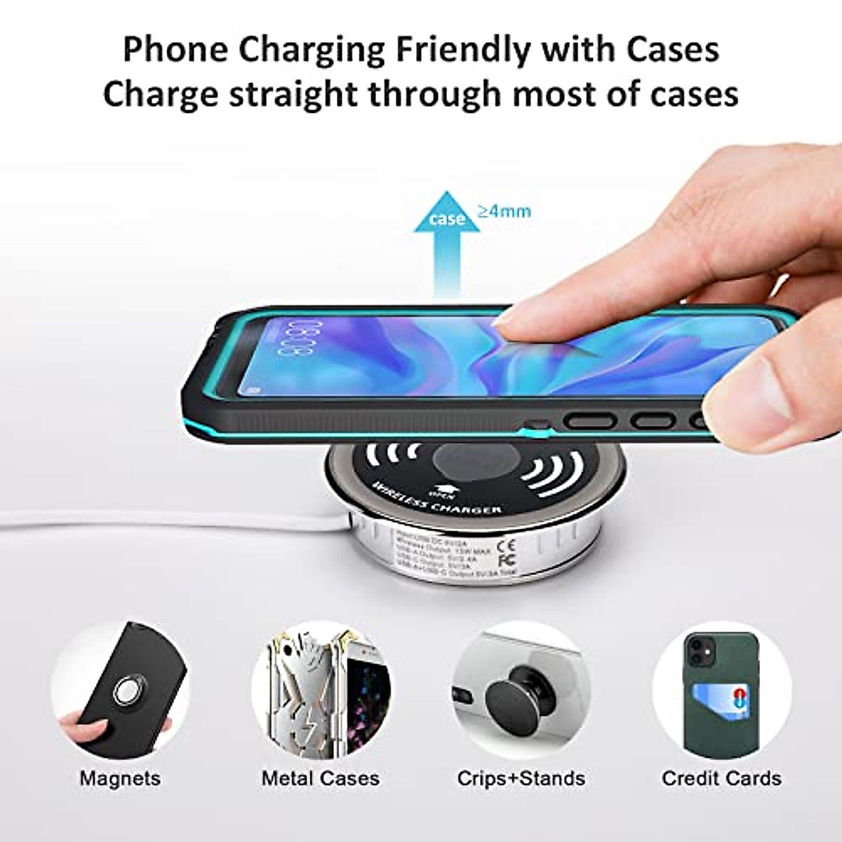 Desktop Power Grommet with USB Port & Wireless Charger, 15W Max Fast Wireless Charging Pad Compatible with iPhone 14/14 Pro, iPhone 13/13 Pro/13 Pro Max, iPhone 12/12 Pro Max/11,Samsung Galaxy S21/S20