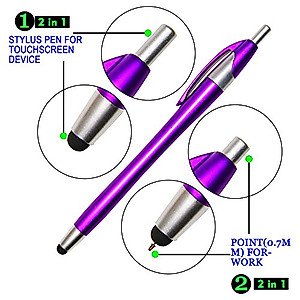 SKOLOO Stylus Pens for Touch Screens,Pack of 14, 2-in-1 Click Ball Pen, Ballpoint Pen and Slim Stylus for Universal Tablet Smartphone, Multi-Colored