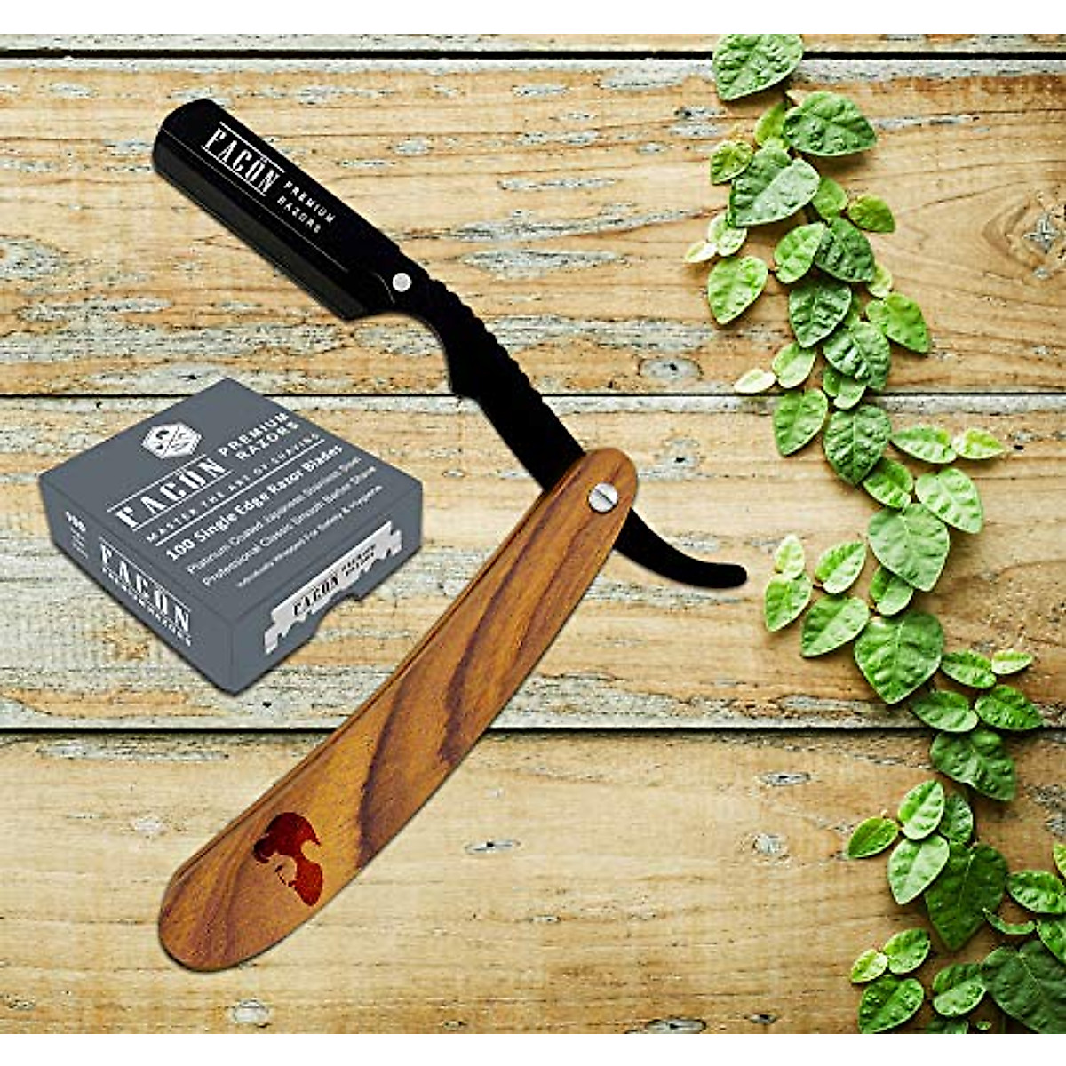 100 BLADES + Facón Professional Vintage Straight Edge Barber Razor - Salon Quality Cut Throat Shavette