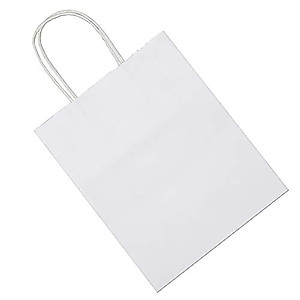 bagmad 50 Pack 8x4.75x10 inch Medium White Kraft Paper Bags with Handles Bulk, Gift Bags, Craft Grocery Shopping Retail Birthday Party Favors Wedding Sacks Restaurant Takeout, Business (50Pcs)