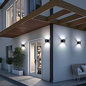 Wrasse LED Aluminum Outdoor Wall Sconces 12W Modern Wall proch housing Lighting 110v Exterior Black 6500k Garage Corridor Lights Wall Mounted Lamp Porch Patio Light 2PCS (Matte Black 6500k)