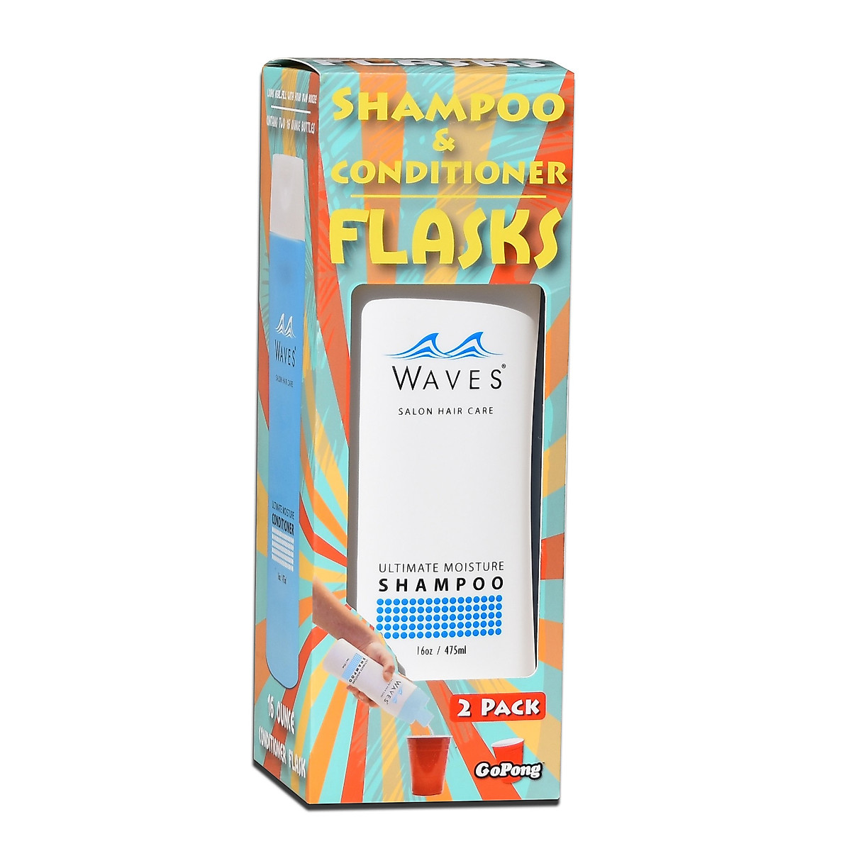 GoPong Shampoo & Conditioner Flasks (32 oz Total) - Hidden Alcohol Travel Flasks - 2 Secret Liquor Containers for Cruises – Includes Funnel & Spout