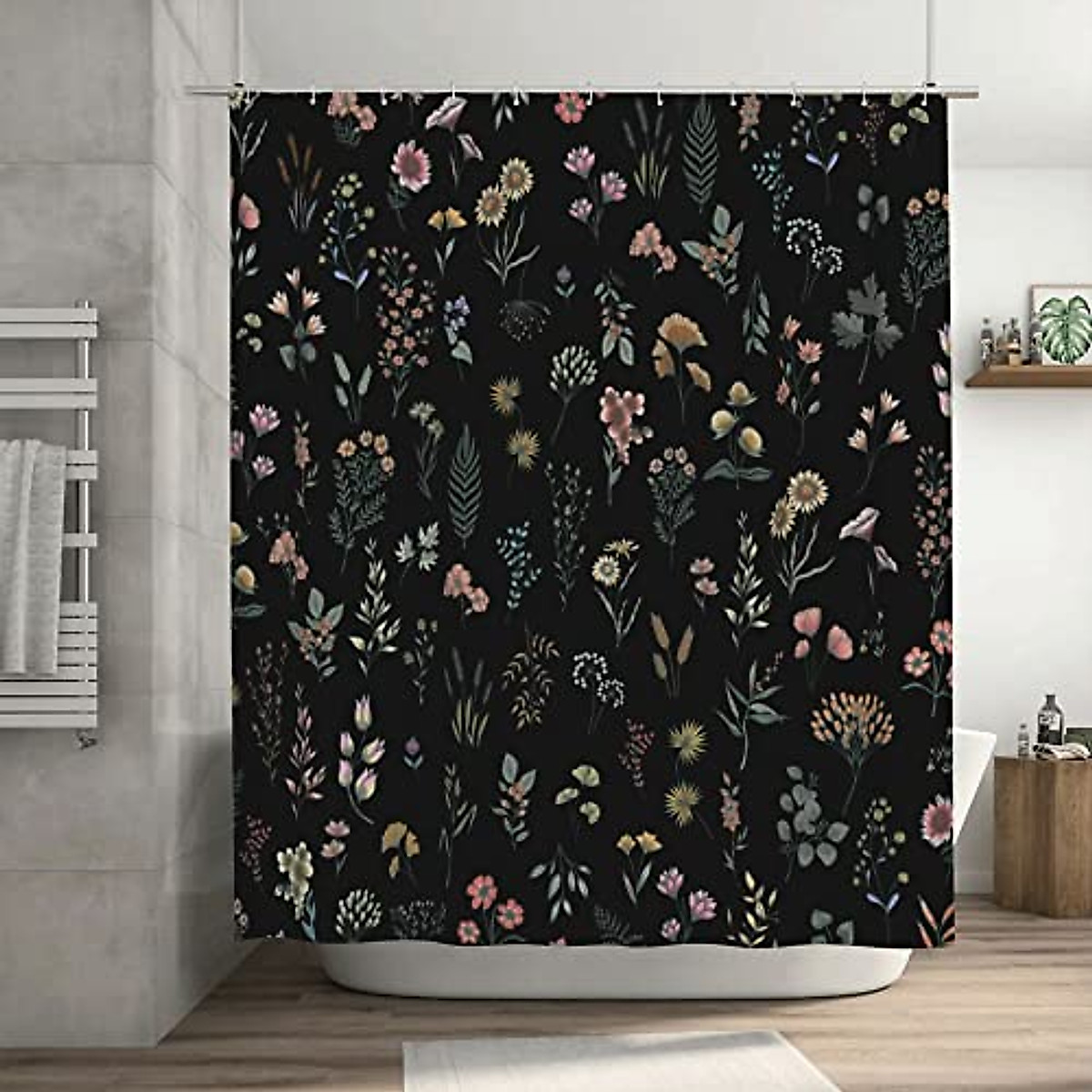 Ohocut Boho Shower Curtain Shower Curtains for Bathroom Black Shower Curtain Cute Floral Shower Curtains Waterproof Polyester Fabric Shower Curtain 72x72 Inch