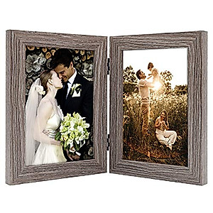 Golden State Art 5x7 Double Picture Frame Vertical Hinged Photo Frame 2 Opening Folding Family Frames Collage (5x7, Grey, 1-Pack)