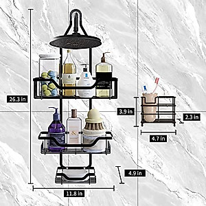 lutwsula Shower Caddy Hanging,Shower Organizer Hanging With Hooks For Shower Sponge,Stainless Steel Hanging Shower Organizer With Toothpaste Holder Shower Shelves for Bathroom Decor-Black.