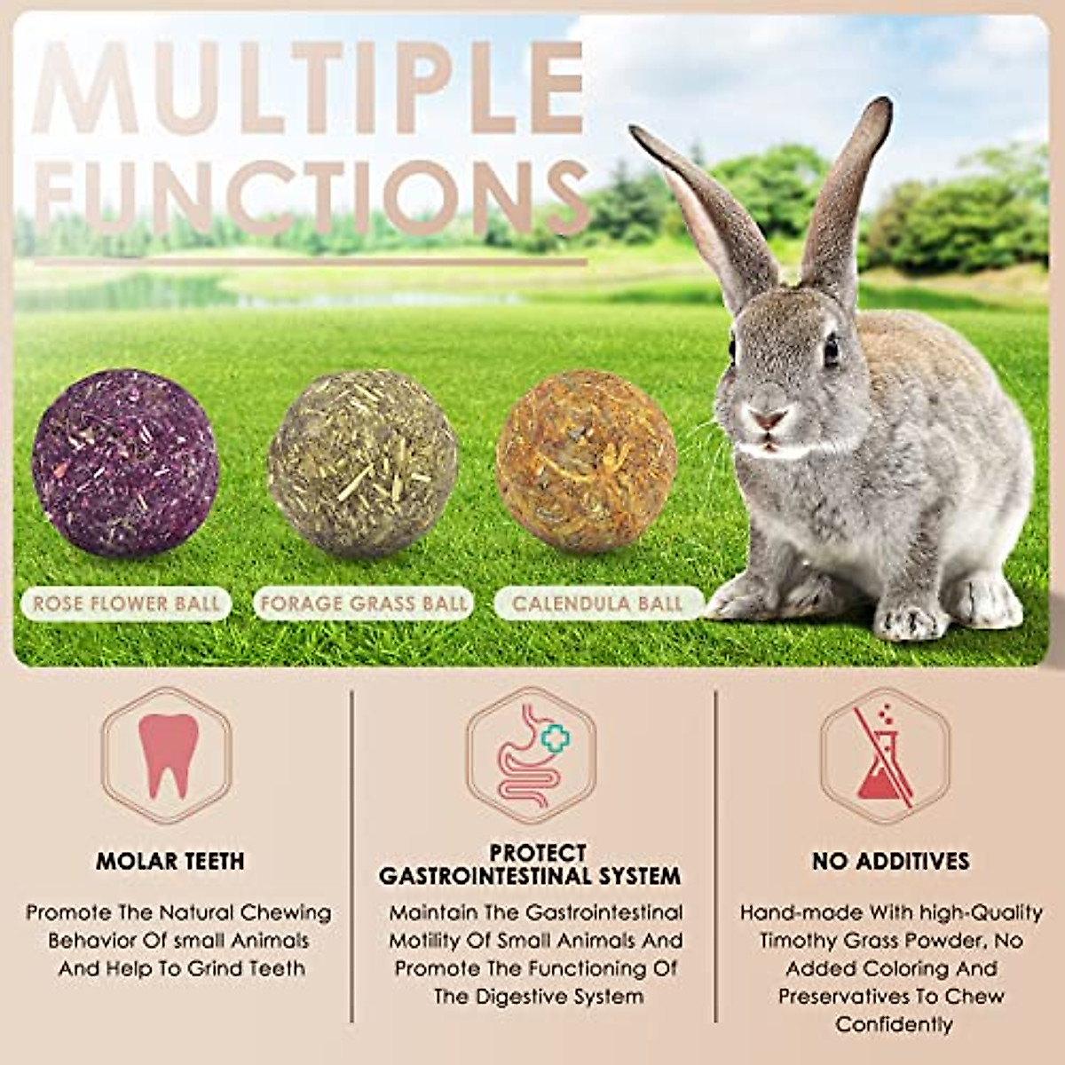 Bissap 15PCS Rabbit Chew Toys, 100% Natural Flowers Flavored Bunny Chew Treats Timothy Hay Balls for Pets Bunnies Guinea Pigs Rats Chinchillas Gerbils and Other Small Animals Teeth Grinding