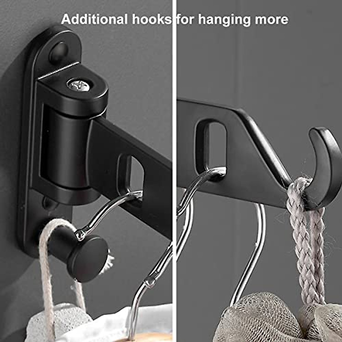 TOHERVIE Wall Mounted Clothes Hanger Rack, Laundry Hangers Folding Clothes Drying Racks for Laundry Room Organization with Hooks Swing Arm, Closet Organizer for Bedroom, Bathroom, Pack of 2 (Black)