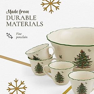 Spode Christmas Tree 10 Piece Punch Bowl Set- Made of Fine Porcelain Includes - 1 Punch Bowl - 1 Ladle - 8 Punch Cups - Punch Bowl is 11 Inch - Punch Cups are 8 oz.