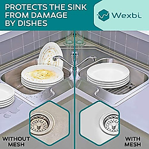 Wexbi Kitchen Sink Protectors for Double Kitchen Sink, Stainless Steel Sink Grid, Set of Two Metal Sink Protector Mat 16 x 13 in, 14.5 x 11.26 in, Grid Sink Bottom Protector with Rear Drain