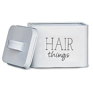 Lola Creates Hair Accessories Organizer - Chic Hair Tie Holder for Girls - Practical Hair Accessory Storage - White Clip Container for Bedroom, Bathroom - Durable Metal Organizer Box, Lid
