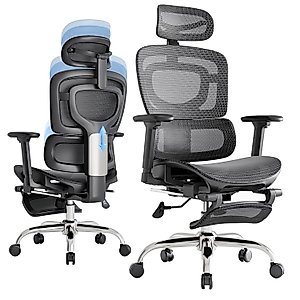 Ergonomic Office Chair, Adaptive Lumbar Support, SGS Class 4 Gas Clylinder 400 LBS Capacity，3D Headrest & Armrest and Retractable Footrest, Mesh Breathable Desk Chair