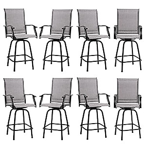 Timechee Set of 8 Outdoor Swivel Bar Stools, Height Patio Chairs Patio Bistro Stools, All Weather Patio Bar Set for Bistro Lawn, Garden, Backyard (8, Grayish Brown)