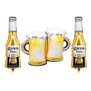 39in Celebrating Silver & Gold Wine Bottles and Conjoined Cup Large Foil Helium Mylar Balloons, Beer Party Decorations for Birthday, Camping, Anniversary, Graduation, Family gathering, Wedding