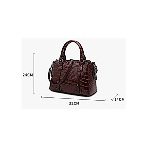 GJGJTER Women Patent Leather Bucket Bag Embossed Shoulder Handbag Crossbody Purse-Dark Brown