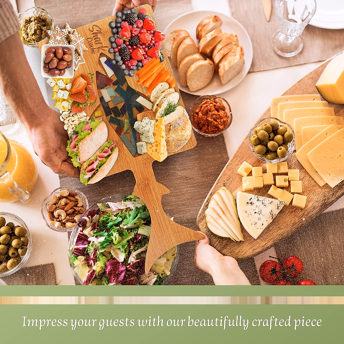 Shark Cootie Charcuterie Board, Because No One Can Say Charcuterie, (16x7.5 in) Cheese Board, Resin Cutting Board with Laser Engraved Pattern, Serving Tray, Funny Housewarming Gift