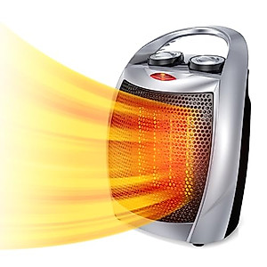 Rintuf Small Space Heater, 1500W Electric Heater, PTC Fast Heating Ceramic Heater w/ 3 Modes, Adjustable Thermostat, Overheat/Tip-Over Protection, Portable Heater for Office Room Desk Indoor Use