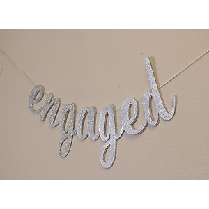 All About Details Engaged Cursive Banner, Engagement, Bridal Shower, Party Banner, Party Decor, Photo Backdrop, 1set (Silver)