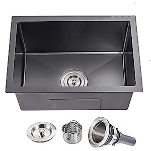 MENATT 24 Inch Undermount Single Bowl Kitchen Sink, SUS304 Stainless Steel Handmade Kitchen Sink Undermount Black, 24"x18"x9"