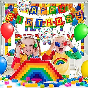 Building Blocks Birthday Party Supplies,114pcs Building Block Party Decorations&Building Blocks Tableware Set - Building Blocks Party Plates Napkins Backdrop Balloons etc Building Block Party Supplies